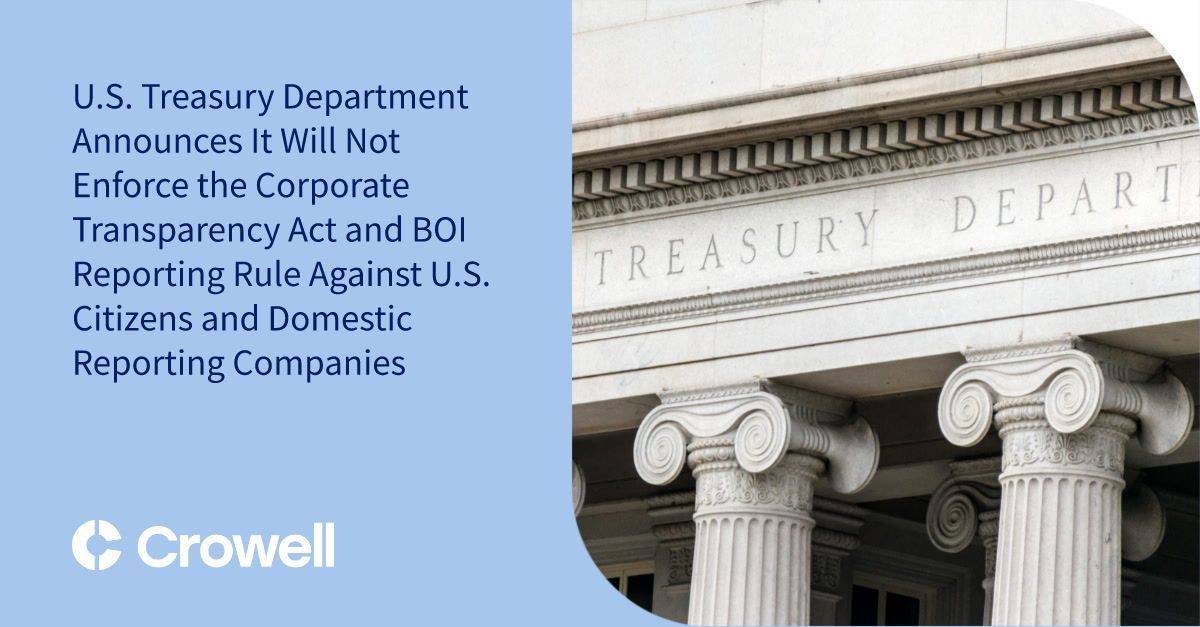 U.S. Treasury Department Announces It Will Not Enforce the Corporate ...
